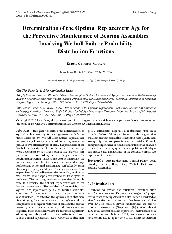 (PDF) Determination of the Optimal Replacement Age for the Preventive ...