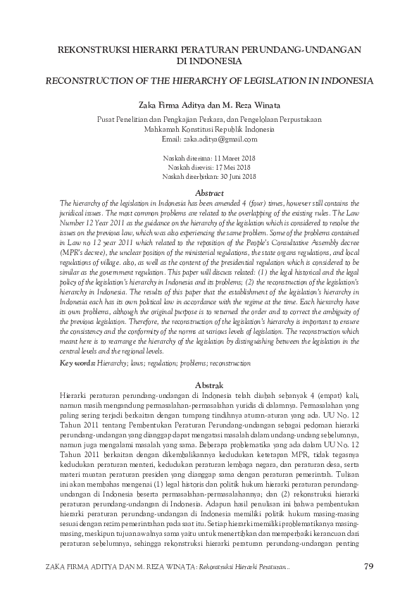 (PDF) Rekonstruksi Hierarki Peraturan Perundang-Undangan di Indonesia
