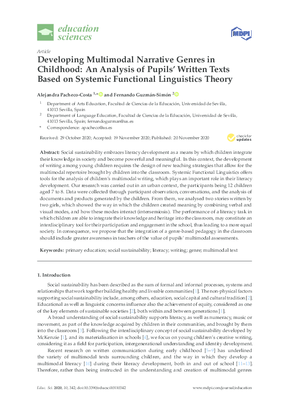 (PDF) Developing Multimodal Narrative Genres in Childhood: An Analysis of Pupils' Written Texts ...