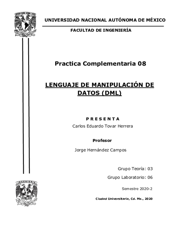 (PDF) Practica Complementaria 08 P R E S E N T A UNIVERSIDAD NACIONAL AUTÓNOMA DE MÉXICO ...