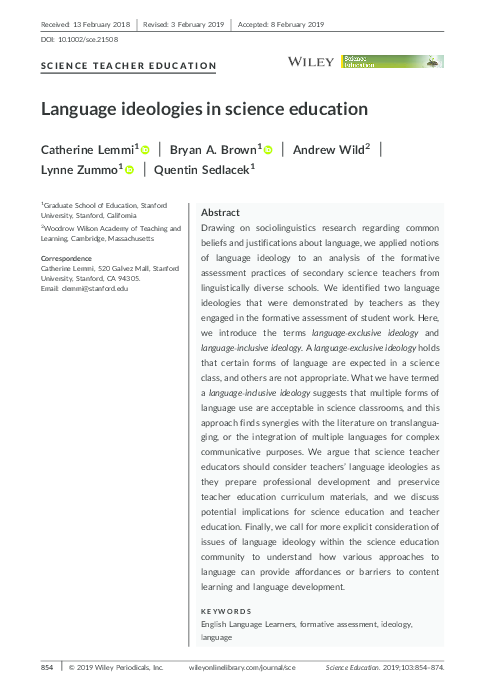 (PDF) Language ideologies in science education | Catherine Lemmi - Academia.edu