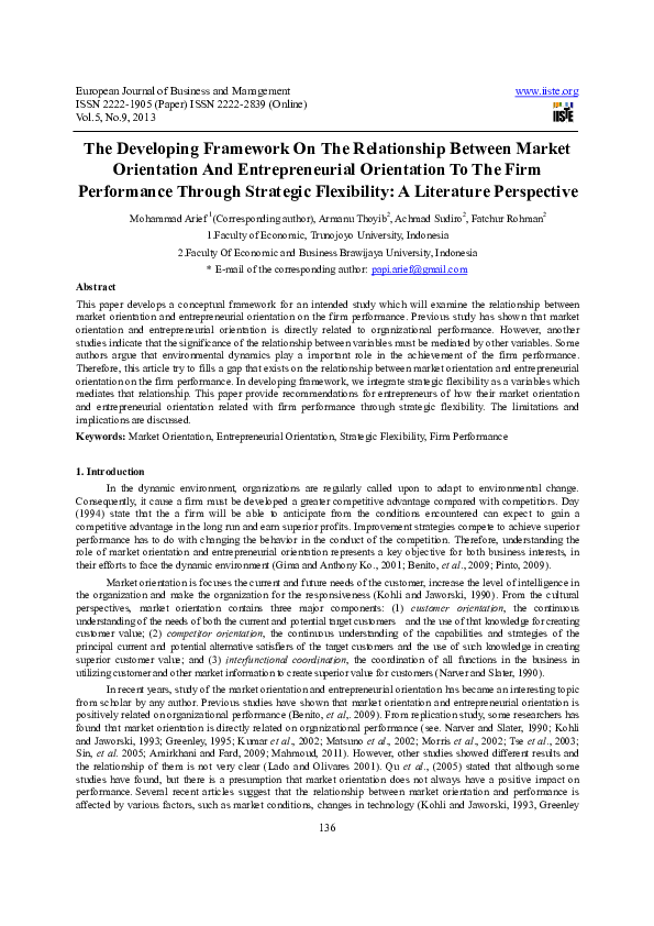 (PDF) The Developing Framework On The Relationship Between Market ...
