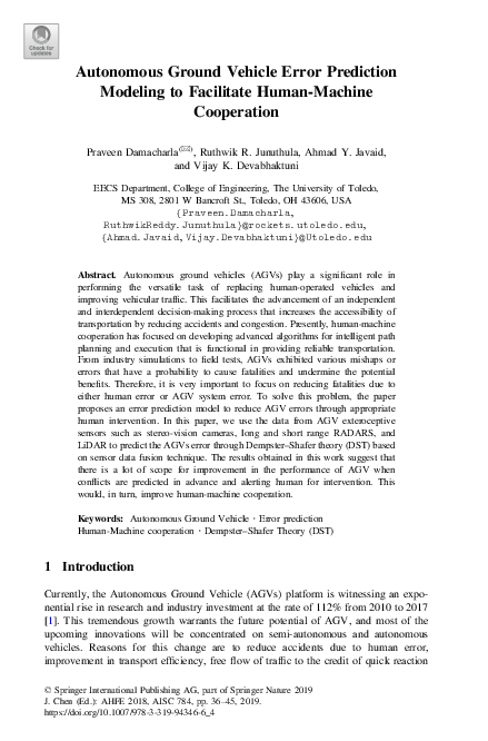 (PDF) Autonomous Ground Vehicle Error Prediction Modeling to Facilitate ...