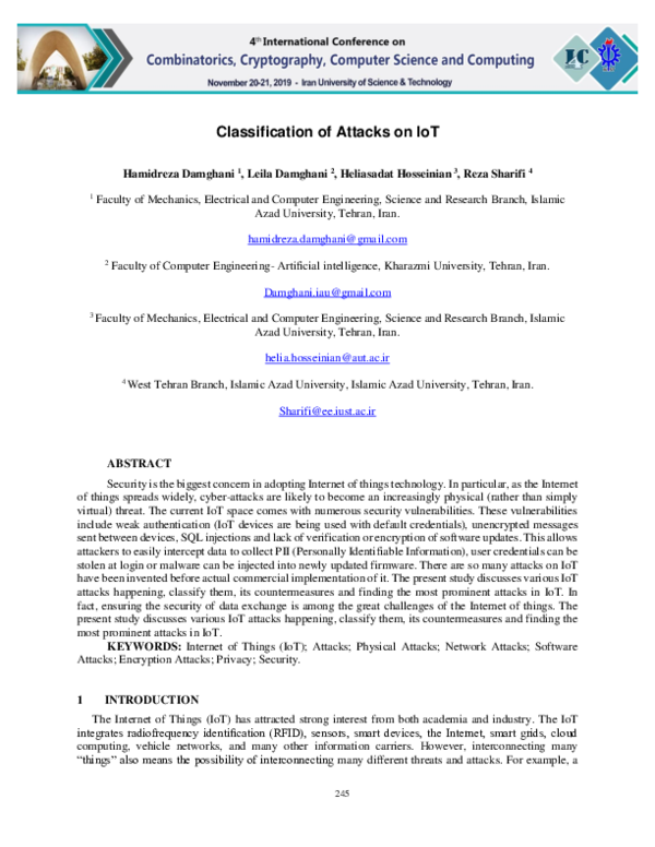 (PDF) Classification of Attacks on IoT