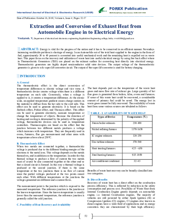 (PDF) Extraction and Conversion of Exhaust Heat from Automobile Engine ...