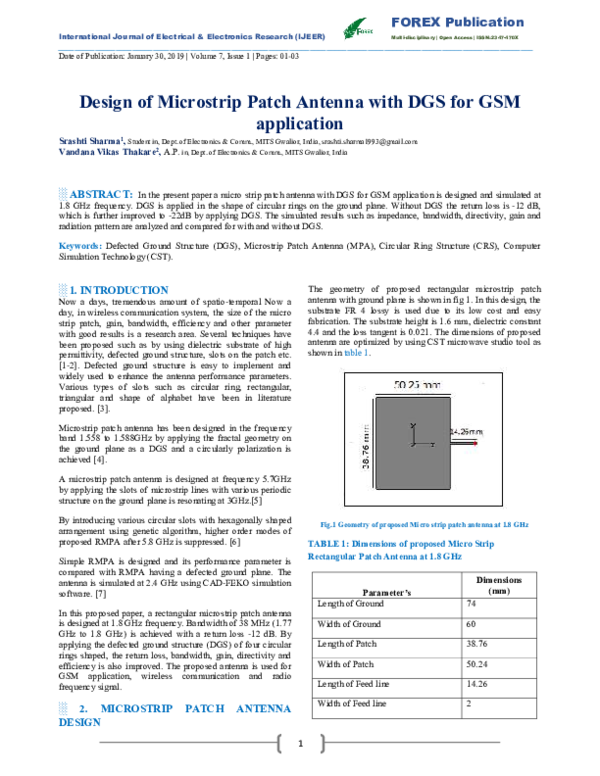 (PDF) Design of Microstrip Patch Antenna with DGS for GSM application