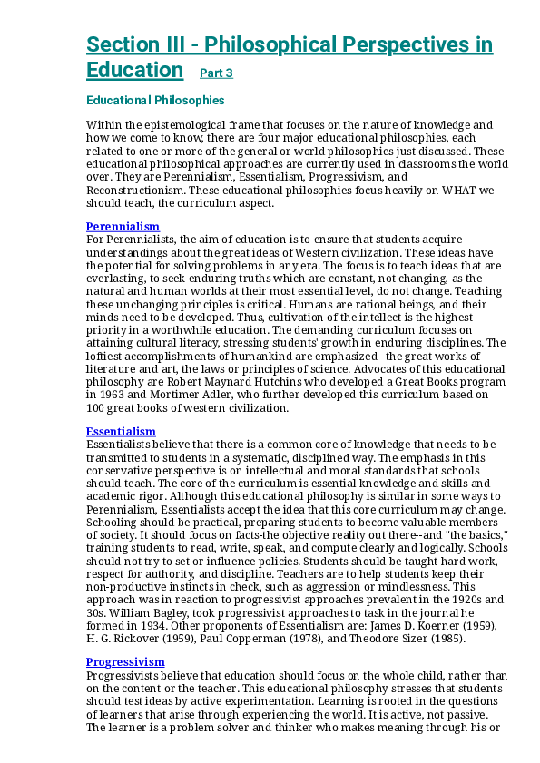 (PDF) Section III -Philosophical Perspectives in Education Part 3 ...