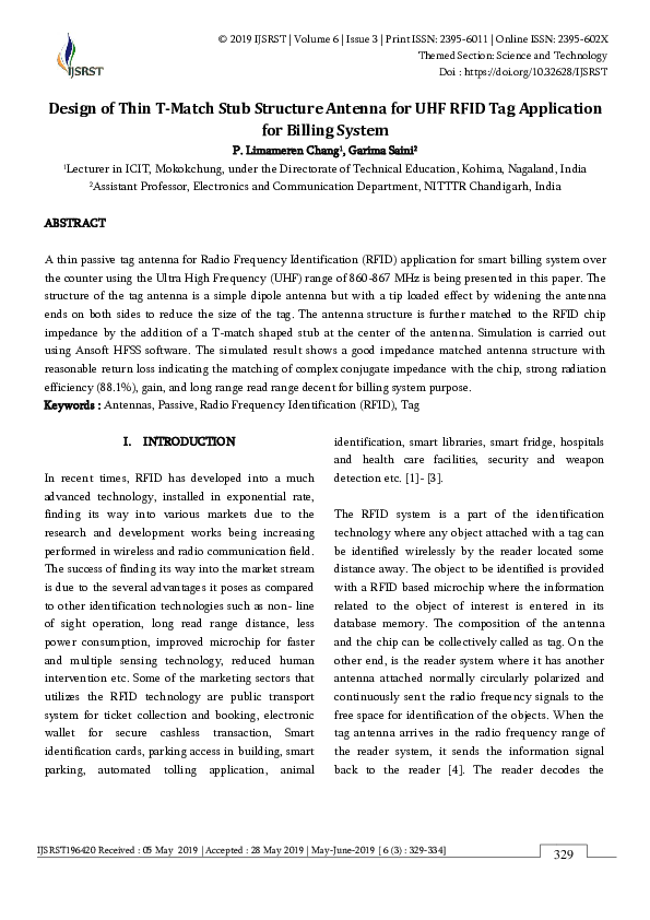 (PDF) Design of Thin T-Match Stub Structure Antenna for UHF RFID Tag ...