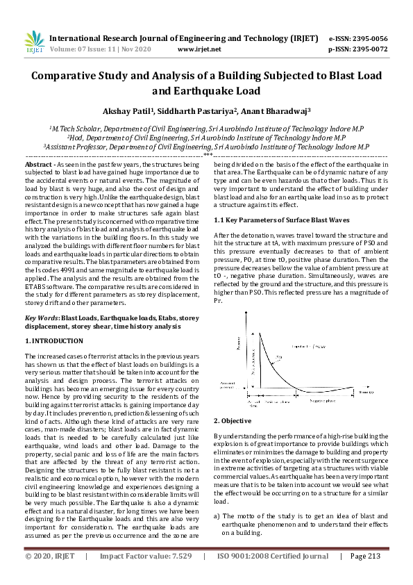 (PDF) IRJET- Comparative Study and Analysis of a Building Subjected to Blast Load and Earthquake ...