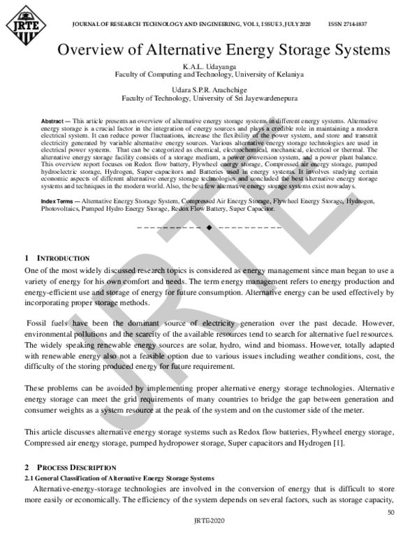 (PDF) Overview of Alternative Energy Storage Systems