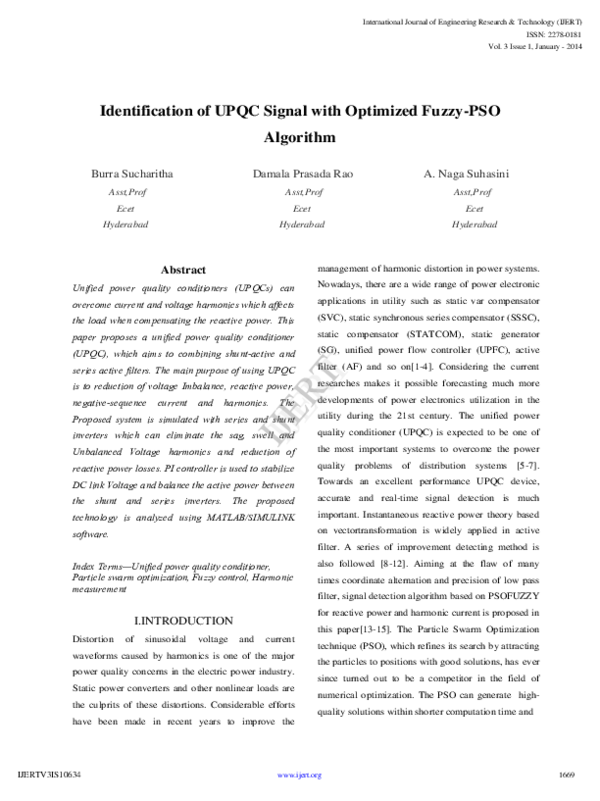 (PDF) IJERT-Identification of UPQC Signal with Optimized Fuzzy-PSO Algorithm