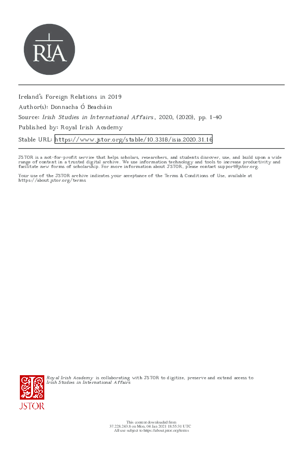 (PDF) Ireland's Foreign Relations in 2019