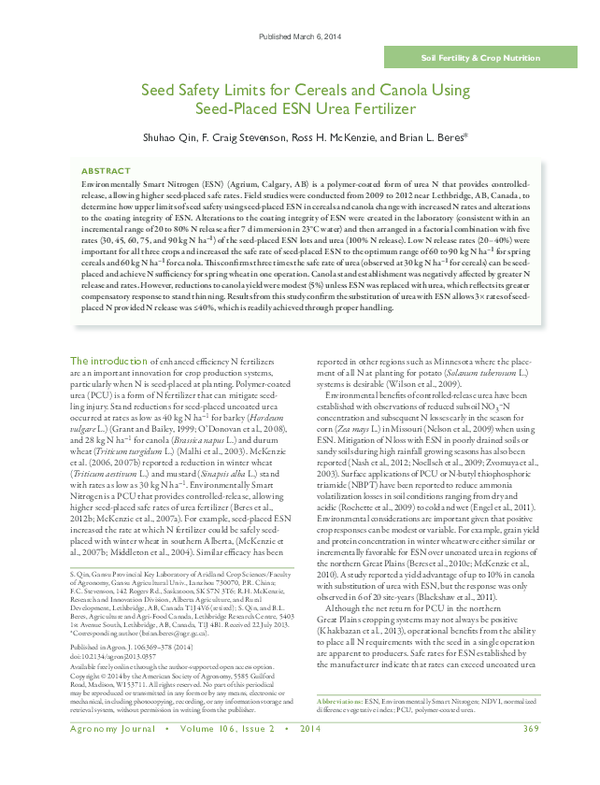 (PDF) Seed Safety Limits for Cereals and Canola Using Seed-Placed ESN ...