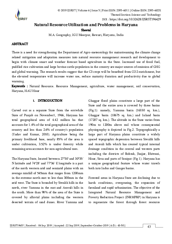 (PDF) Natural Resource Utilization and Problems in Haryana