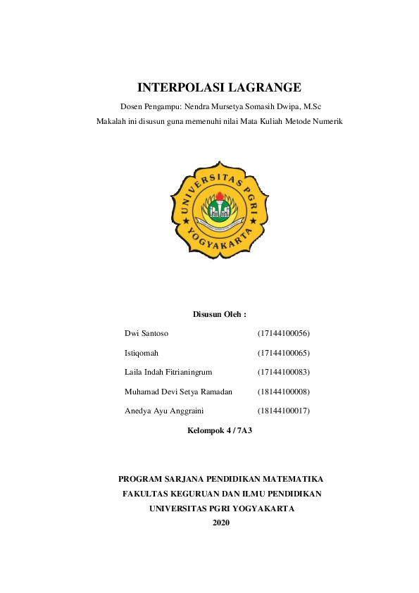 (PDF) INTERPOLASI LAGRANGE