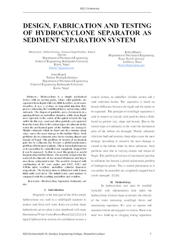 (PDF) Design, Fabrication and Testing Of Hydrocyclone Separator as ...