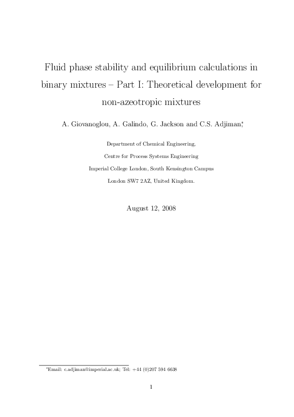 (PDF) Fluid phase stability and equilibrium calculations in binary mixtures