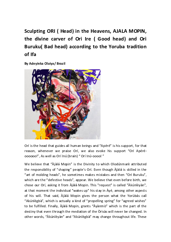 (PDF) Sculpting ORI ( Head) in the Heavens, AJALA MOPIN, the divine ...