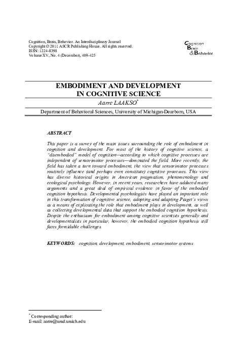 (PDF) Embodiment and Development in Cognitive Science