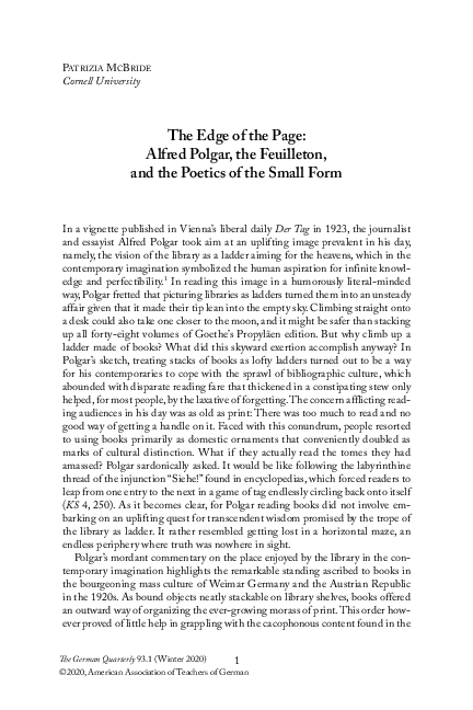 (PDF) The Edge of the Page: Alfred Polgar, the Feuilleton, and the ...