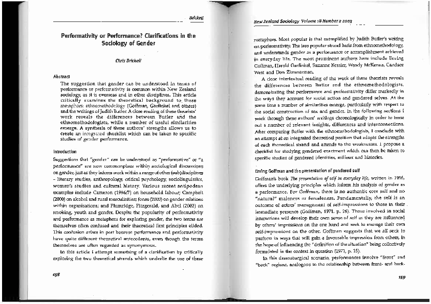 (PDF) Performativity or Performance? Clarifications In the Sociology of ...