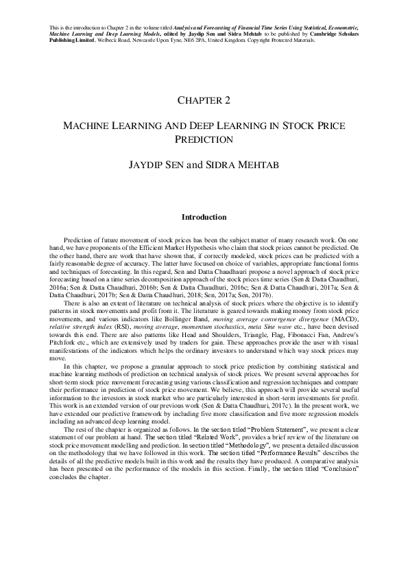 (PDF) Machine Learning and Deep Learning in Stock Price Prediction