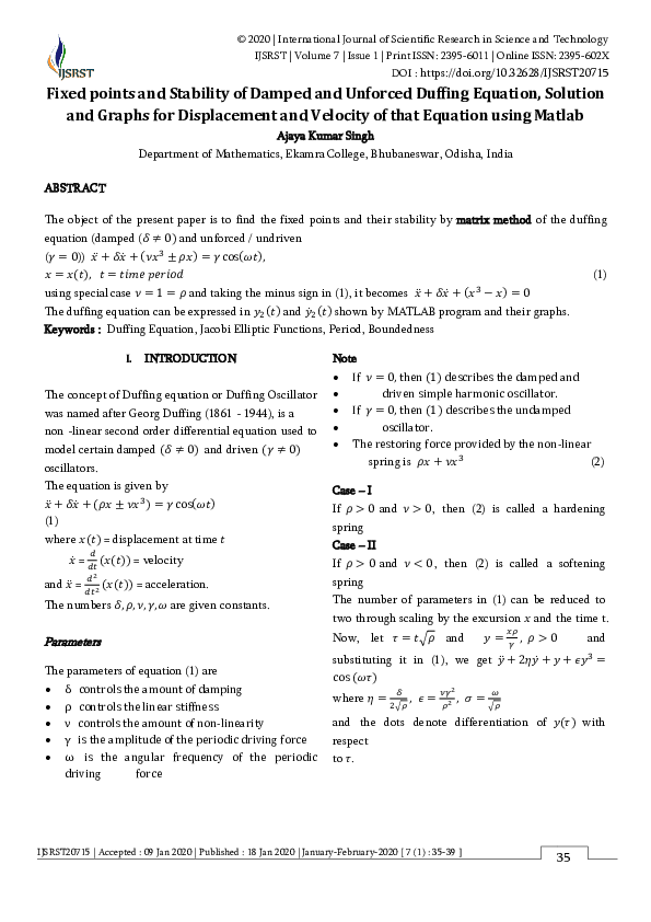 (PDF) Fixed points and Stability of Damped and Unforced Duffing ...
