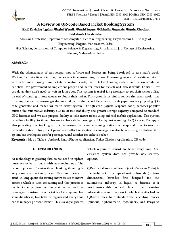 (PDF) A Review on QR-code Based Ticket Booking System