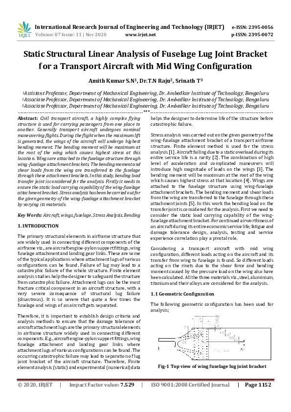 (PDF) IRJET- Static Structural Linear Analysis of Fuselage Lug Joint ...