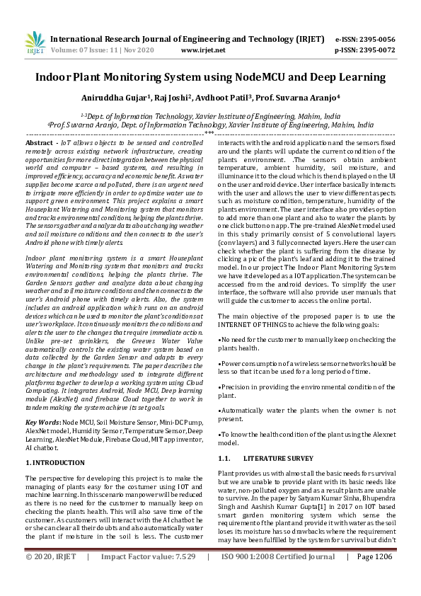 (PDF) IRJET- Indoor Plant Monitoring System using NodeMCU and Deep Learning