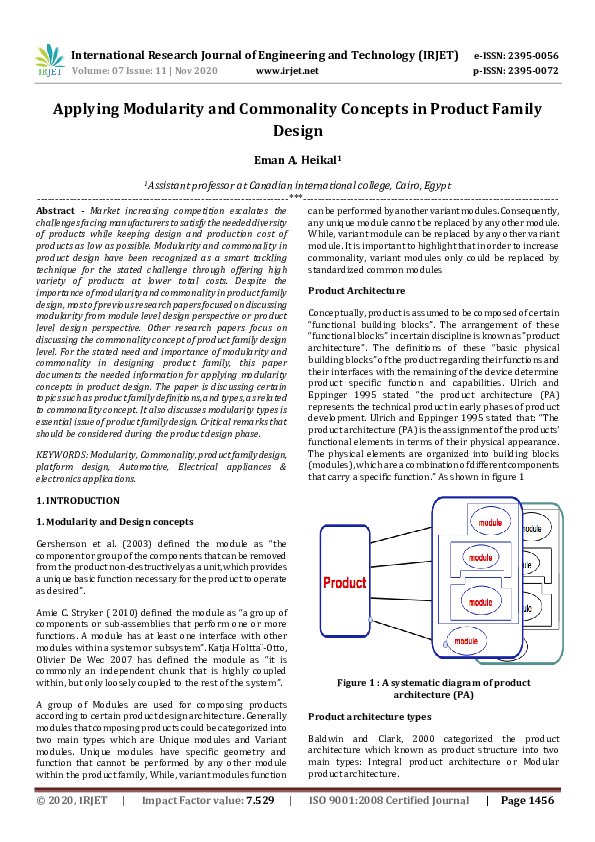Pdf Irjet Applying Modularity And Commonality Concepts In Product