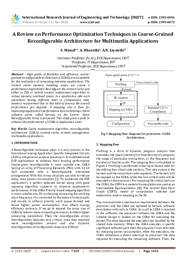 (PDF) IRJET- A Review on Performance Optimization Techniques in Coarse-Grained Reconfigurable ...