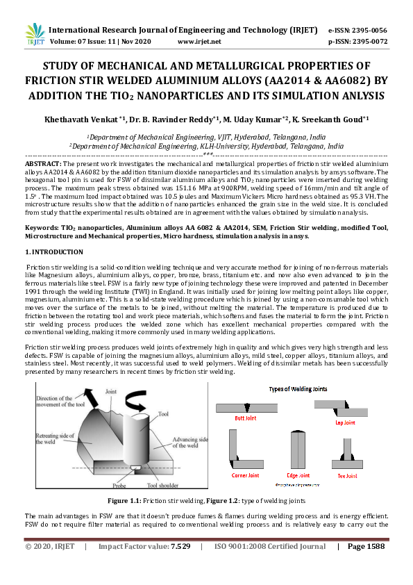 (PDF) IRJET- STUDY OF MECHANICAL AND METALLURGICAL PROPERTIES OF FRICTION STIR WELDED ALUMINIUM ...