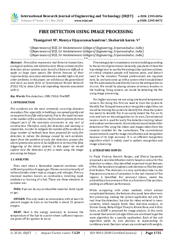 (PDF) IRJET- FIRE DETECTION USING IMAGE PROCESSING