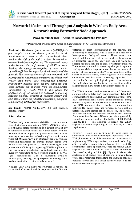 (PDF) IRJET- Network Lifetime and Throughput Analysis in Wireless Body Area Network using ...