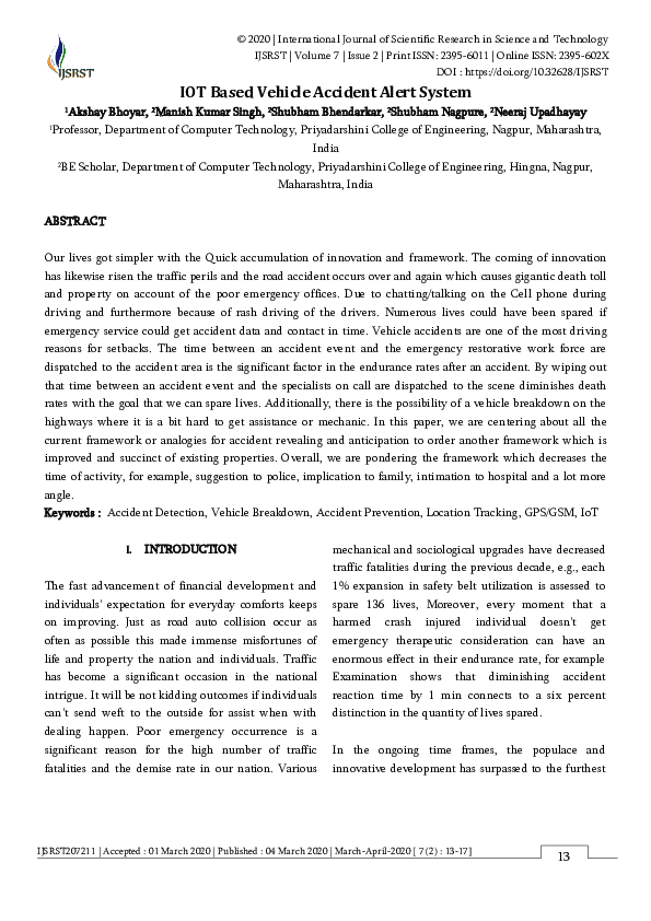 (PDF) IOT Based Vehicle Accident Alert System