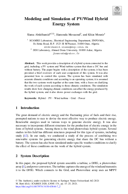 (PDF) Modeling and Simulation of PV/Wind Hybrid Energy System
