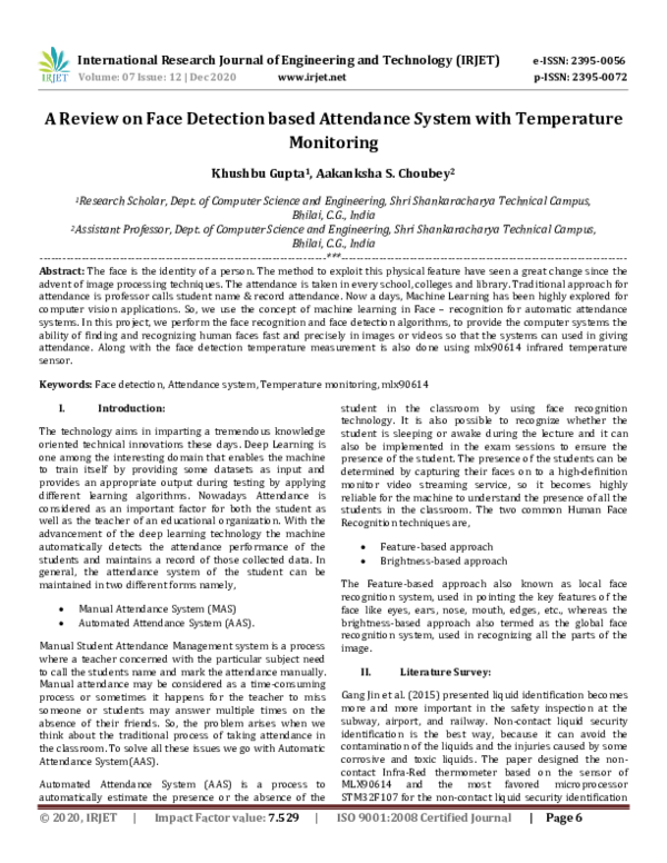Pdf Irjet A Review On Face Detection Based Attendance System With