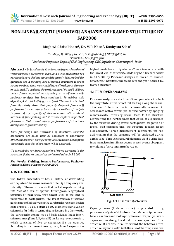 (PDF) IRJET- NON-LINEAR STATIC PUSHOVER ANALYSIS OF FRAMED STRUCTURE BY SAP2000 | IRJET Journal ...