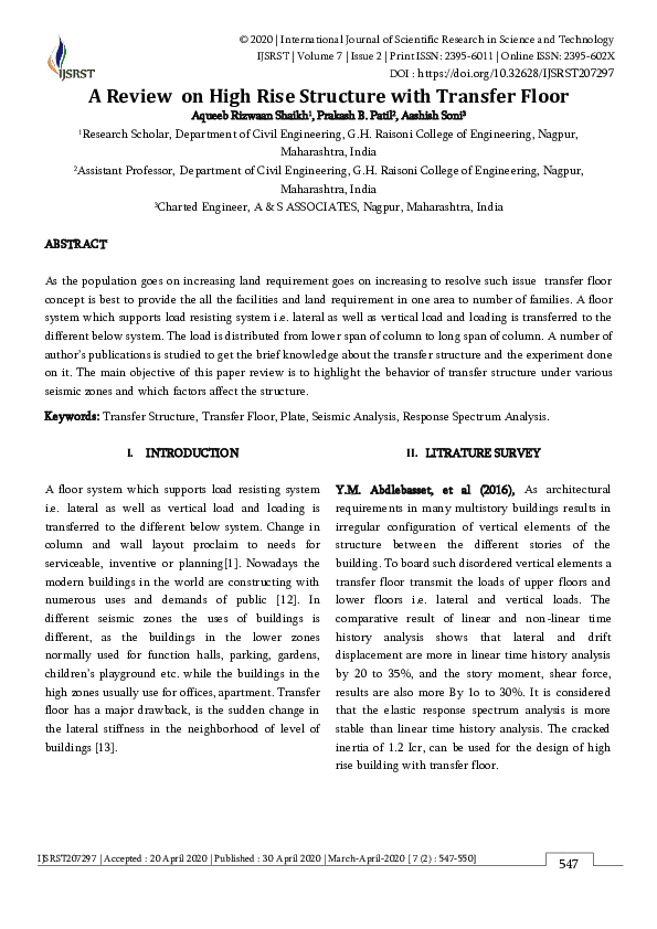(PDF) A Review on High Rise Structure with Transfer Floor