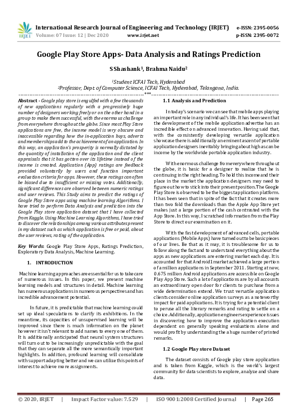 (PDF) IRJET- Google Play Store Apps-Data Analysis and Ratings Prediction