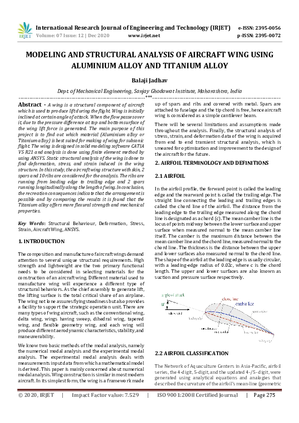 (PDF) IRJET- MODELING AND STRUCTURAL ANALYSIS OF AIRCRAFT WING USING ALUMINIUM ALLOY AND ...