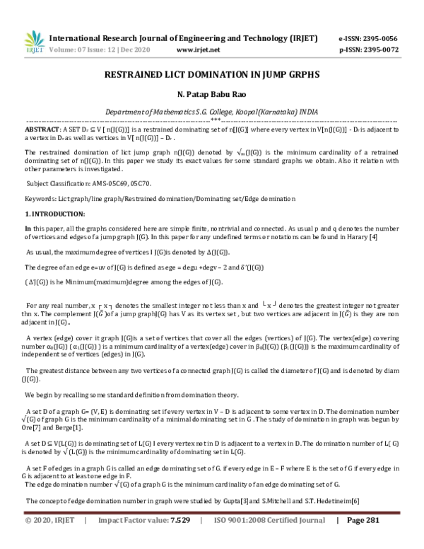 (PDF) IRJET- RESTRAINED LICT DOMINATION IN JUMP GRPHS