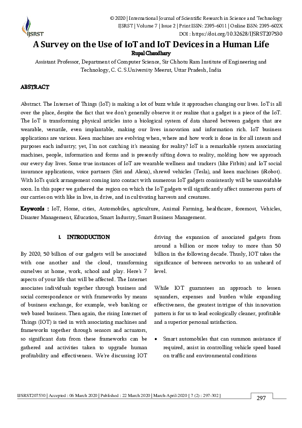 (PDF) A Survey on the Use of IoT and IoT Devices in a Human Life