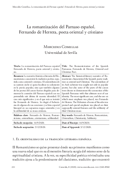 (PDF) Fernando de Herrera, poeta oriental y cristiano. El orientalismo romántico y Herrera