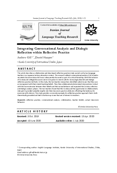 (PDF) Integrating Conversational Analysis and Dialogic Reflection within Reflective Practice
