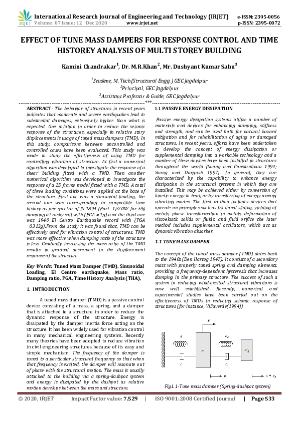 (PDF) Tuned Mass Dampers for Seismic Response Control
