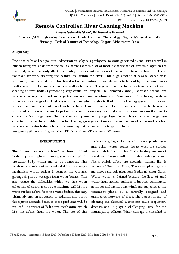 (PDF) Remote Controlled River Cleaning Machine