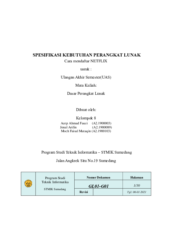 (PDF) SPESIFIKASI KEBUTUHAN PERANGKAT LUNAK (PDF) SPESIFIKASI KEBUTUHAN PERANGKAT LUNAK