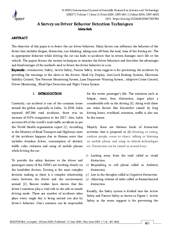(PDF) A Survey on Driver Behavior Detection Techniques